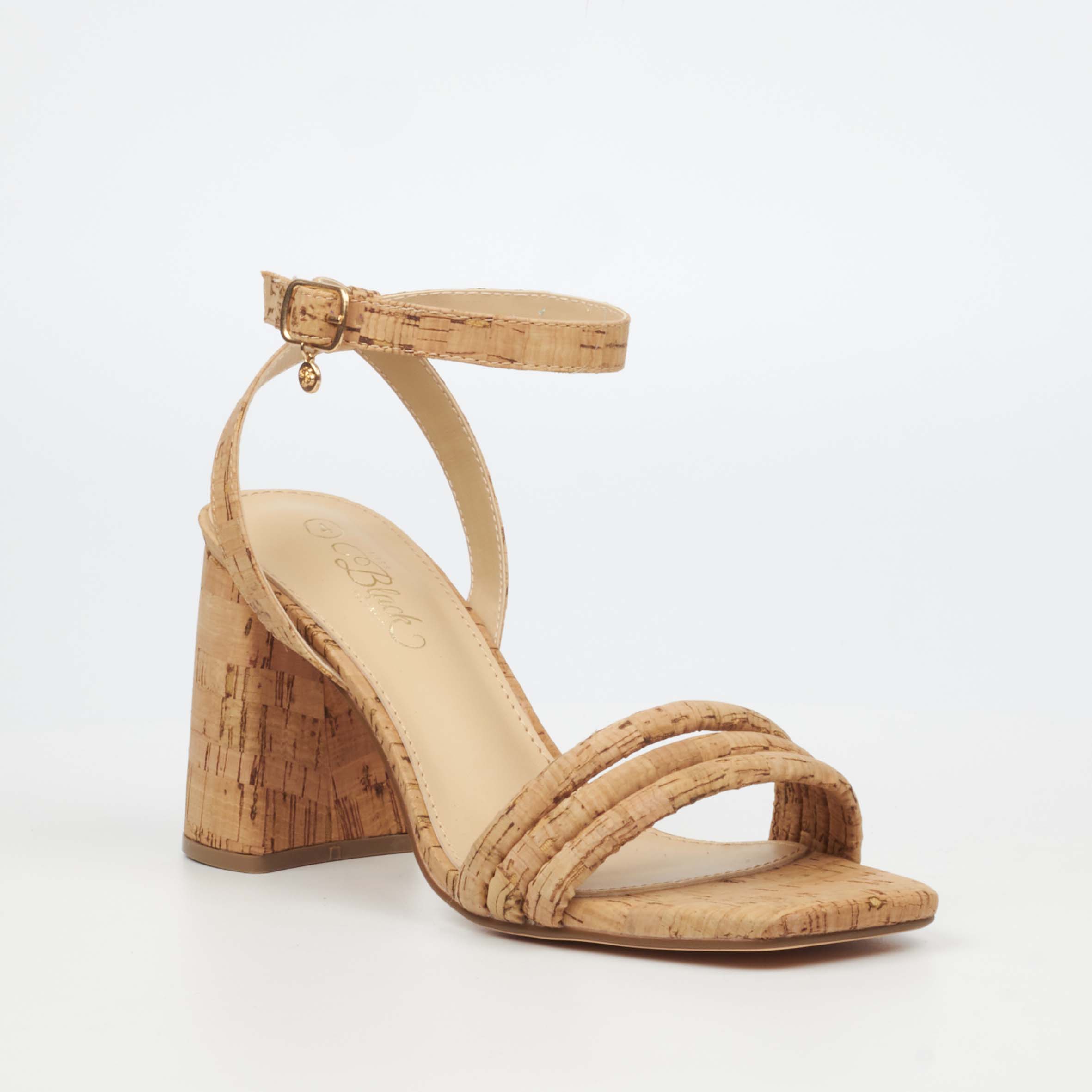 Miss Black Footwear – Seona 1 Faux Leather High Block Heels - Natural